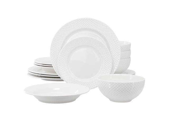 Click here for Elama Kim 16 Piece Hobnail Double Bowl Porcelain D... prices