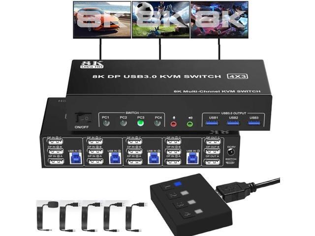 Click here for 4 Port 8K Displayport USB 3.0 KVM Switch 3 Monitor... prices