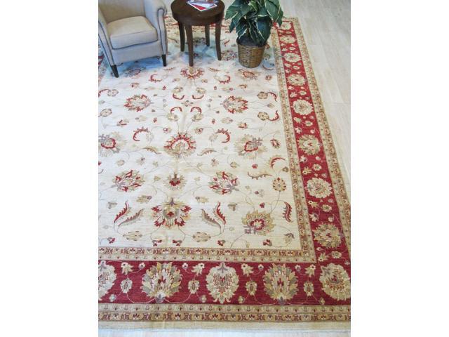 Click here for Ivory/Red Hand Knotted Wool Traditional Peshawar R... prices