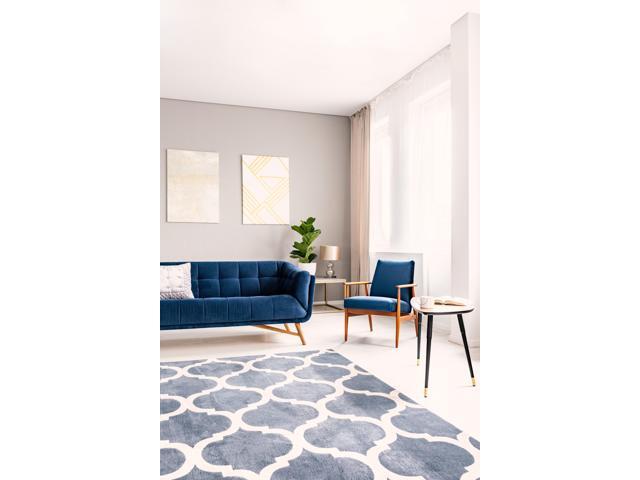 Click here for Hand-Woven Wool Blue Modern Plaid A blue plaid Rug... prices