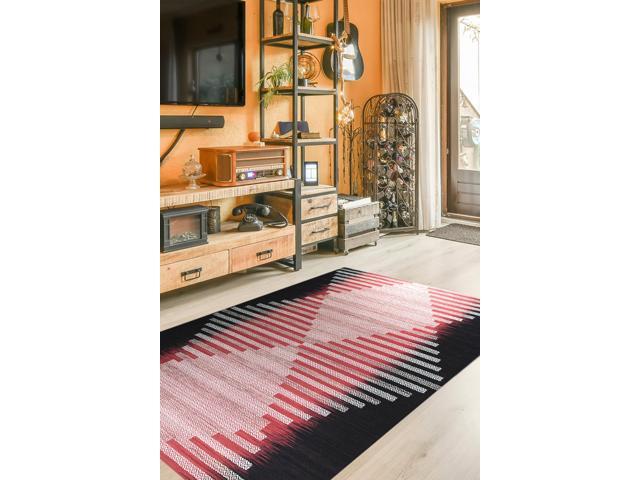 Click here for Hand-Knotted Wool Red/Black Modern Transitional Mo... prices