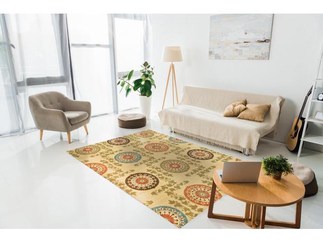 Click here for Ivory Transitional Floral Mandana Rug  Made in Ind... prices