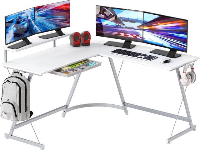 Click here for SHW Vista L-Shape Desk with Monitor Stand  White prices