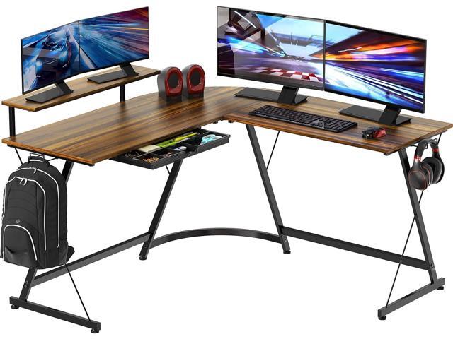 Click here for SHW Vista L-Shape Desk with Monitor Stand  Walnut prices