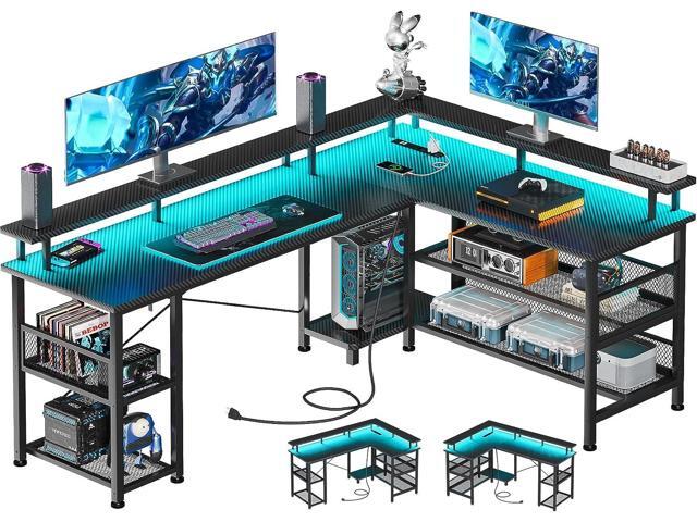 Click here for L Shaped Gaming Desk with Power Outlet and LED Lig... prices