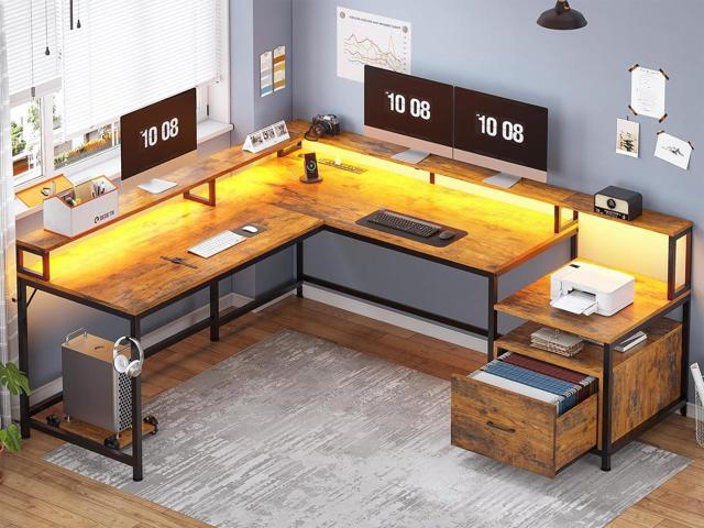 Click here for L Shaped Desk  66 Home Office Desk with File Drawe... prices