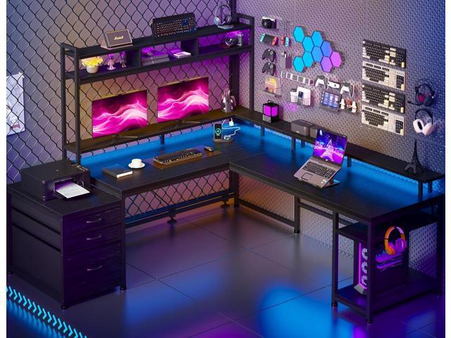 Click here for L Shaped Gaming Desk with LED Black Gaming Desk wi... prices