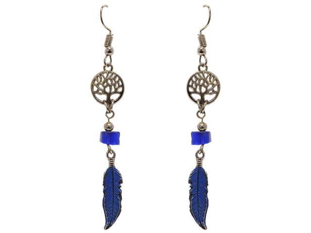 Click here for Round Silver Metal Tree of Life Long Colored Feath... prices