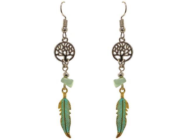 Click here for Round Silver Metal Tree of Life Long Colored Feath... prices