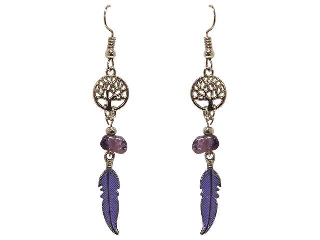 Click here for Round Silver Metal Tree of Life Long Colored Feath... prices