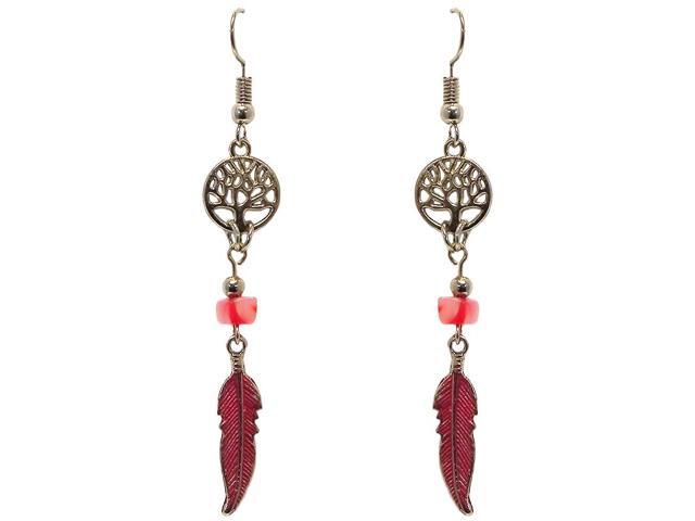 Click here for Round Silver Metal Tree of Life Long Colored Feath... prices