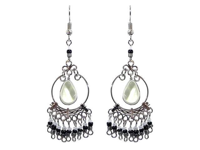 Click here for Teardrop Shaped Cats Eye Glass Bead Round Silver M... prices