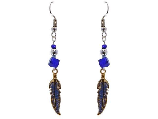 Click here for Colored Metal Feather Charm Chip Stone Drop Dangle... prices