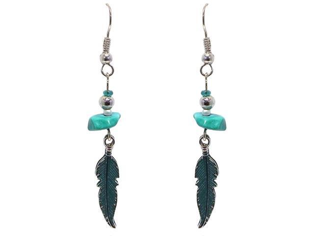 Click here for Colored Metal Feather Charm Chip Stone Drop Dangle... prices