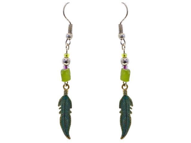 Click here for Colored Metal Feather Charm Chip Stone Drop Dangle... prices