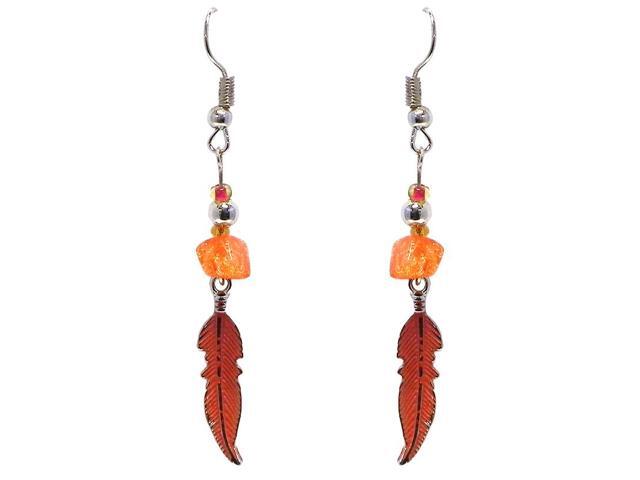 Click here for Colored Metal Feather Charm Chip Stone Drop Dangle... prices