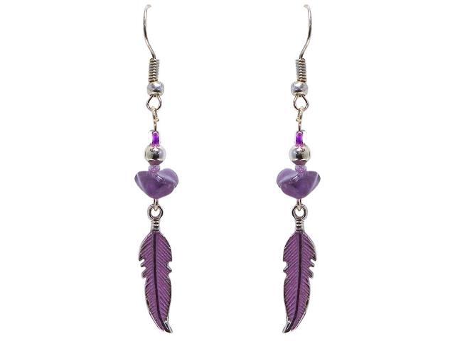 Click here for Colored Metal Feather Charm Chip Stone Drop Dangle... prices