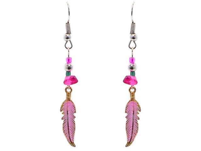 Click here for Colored Metal Feather Charm Chip Stone Drop Dangle... prices