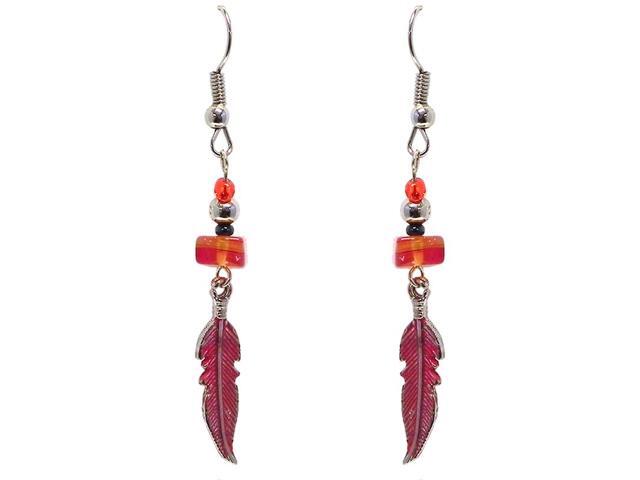 Click here for Colored Metal Feather Charm Chip Stone Drop Dangle... prices