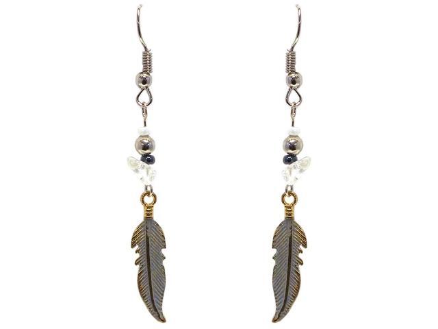 Click here for Colored Metal Feather Charm Chip Stone Drop Dangle... prices