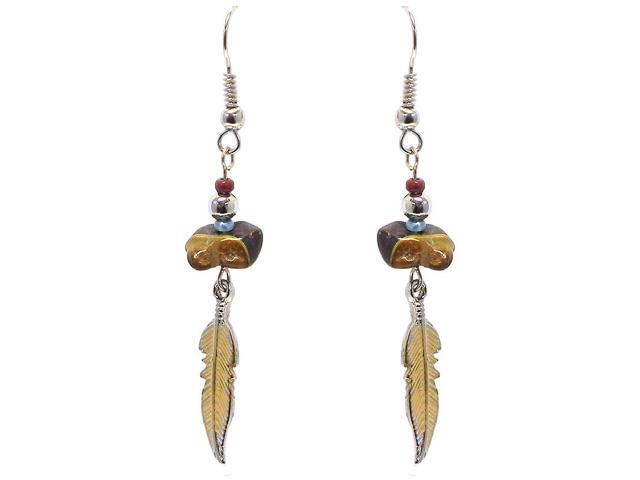 Click here for Colored Metal Feather Charm Chip Stone Drop Dangle... prices