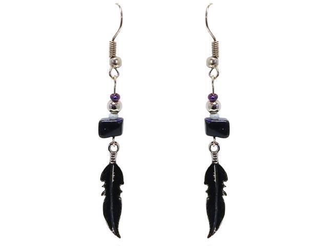 Click here for Colored Metal Feather Charm Chip Stone Drop Dangle... prices