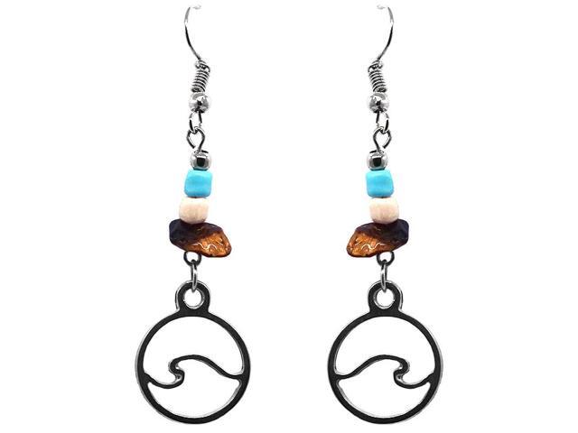 Click here for Round Silver Metal Wave Charm Chip Stone Drop Dang... prices