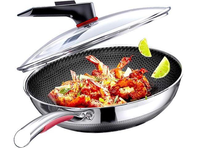 Click here for MEGOO 12.6 Stainless Steel Nonstick Wok Pan with L... prices