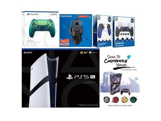 Sony Playstation 5 Pro Bundle with Extra Controller  Plantronics Headset  Trigger Stop Kit  Fps Grip Kit and MightySkins Decal Voucher Plus 1 Year Cps