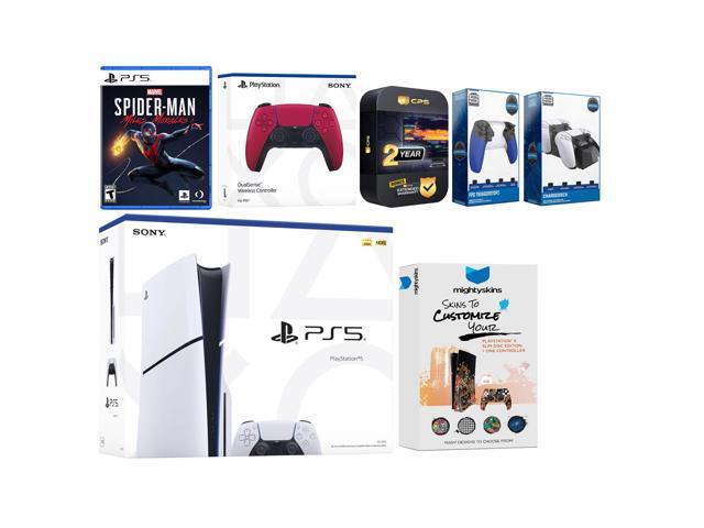Sony Playstation 5 Slim Disc with Spider-Man: Miles Morales  Extra Galactic Purple Controller  Trigger Stop Kit  Charge Dock and MightySkins Decal Vou