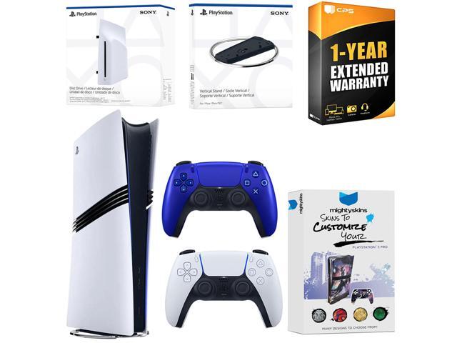 Sony PlayStation 5 Pro Digital Bundle with Disc Drive  Extra Controller  Vertical Stand  MightySkins Voucher and 1 Year Extended Warranty - Cobalt blu