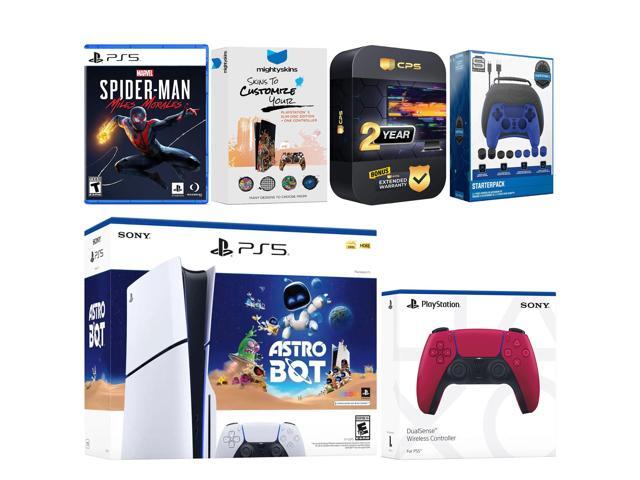 Sony PlayStation 5 Slim Disc Astro Bot  Spider-Man Miles Morales Bundle with Extra Controller  Pro Gamer Starter Kit  MightySkins Code and 2 Year Exte