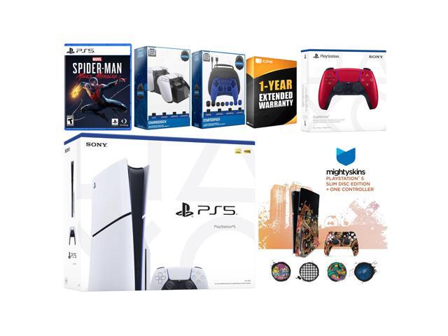 Sony Playstation 5 Slim Disc with Spider-Man: Miles Morales  Extra Controller  Gamer Kit  Charge Dock and MightySkins Decal Voucher + 1 Year Cps Exten