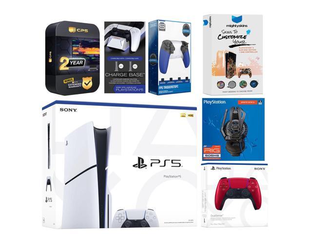 Sony Playstation 5 Slim Disc with Extra Controller  Plantronics Headset  Trigger Stop Kit  Charge Dock and MightySkins Decal Voucher + 2 Year Cps Exte