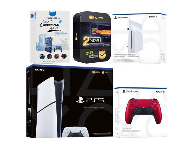 Sony PlayStation 5 Slim Digital Bundle with Disc Drive  Extra Controller  MightySkins Code and 2 Year Extended Warranty - Volcanic Red - Volcanic red