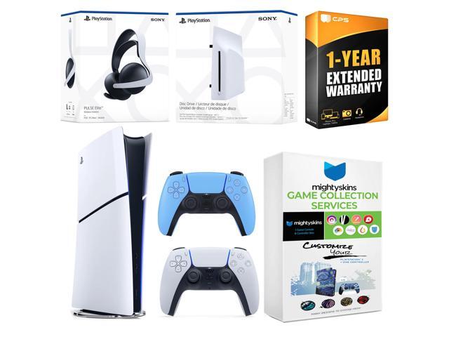 Sony PlayStation 5 Slim Digital Bundle with Disc Drive  Extra Controller  Pulse Elite Headset  MightySkins Game Collection and 1 Year Extended Warrant