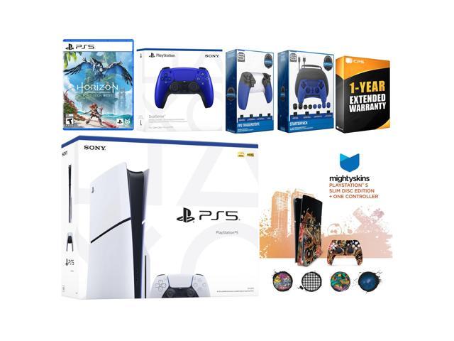 Sony Playstation 5 Slim Disc with Horizon Forbidden West  Extra Controller  Gamer Kit  Trigger Kit and MightySkins Decal Voucher + 1 Year Cps Extended