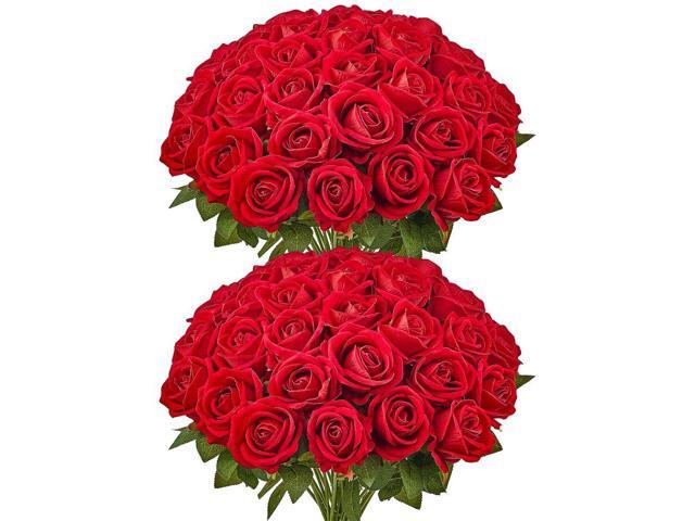 Click here for 60 Pcs Red Roses Artificial Flowers Realistic Bouq... prices