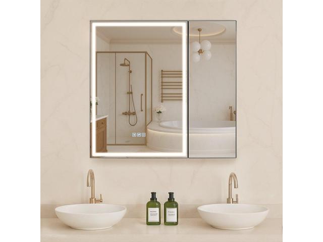 Click here for Lighted Medicine Cabinet 30 x 28 HD Tempered Glass... prices