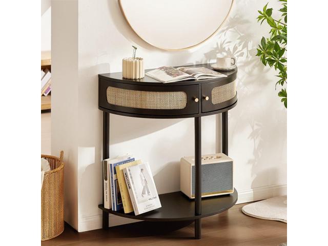Click here for VEVOR Half-moon Rattan Console Table 2 Storage Dra... prices