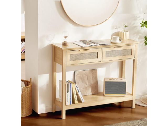 Click here for VEVOR Rattan Console Table with 2 Storage Drawers... prices