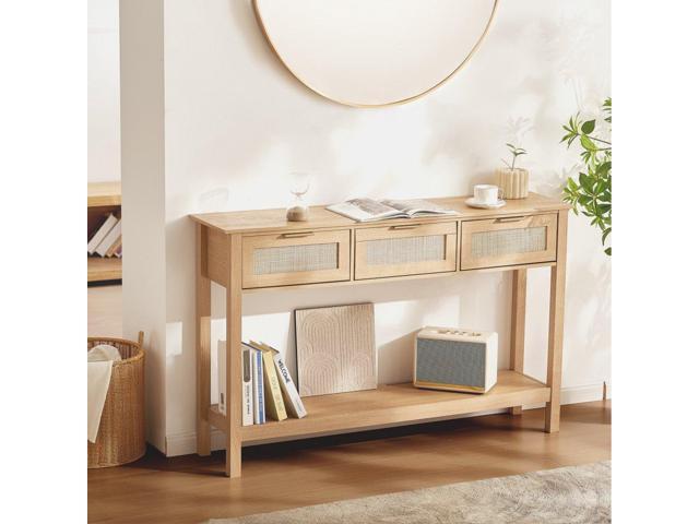 Click here for VEVOR Rattan Console Table with 3 Storage Drawers... prices