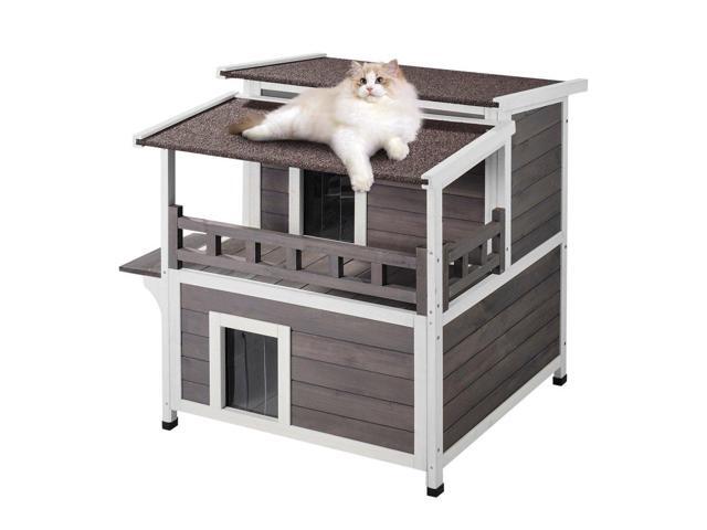 Click here for VEVOR Outdoor Cat House 2-story Wooden Feral Cat S... prices