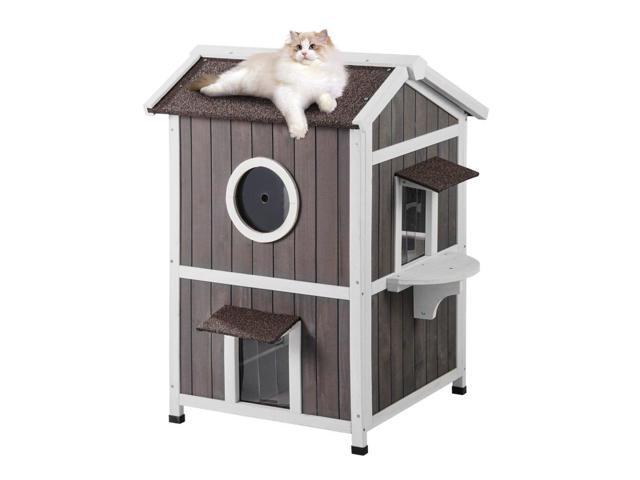 Click here for VEVOR Outdoor Cat House 2-story Wooden Feral Cat S... prices