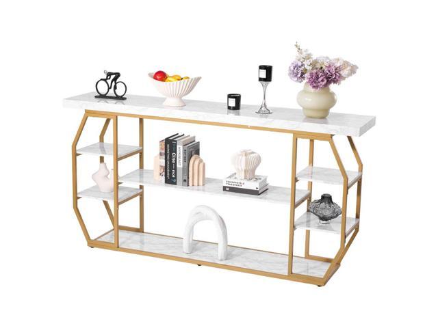 Click here for 3 Tiers Marble Console Table Modern Golden Geometr... prices