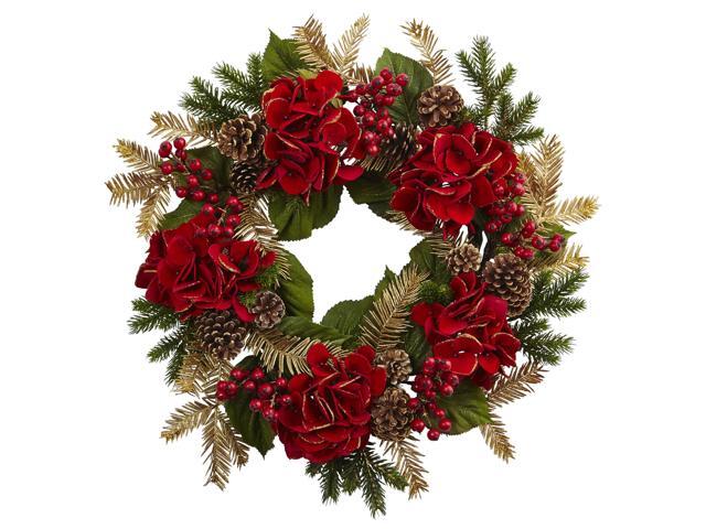 Click here for Nearly Natural 24 Hydrangea Pine Wreath prices