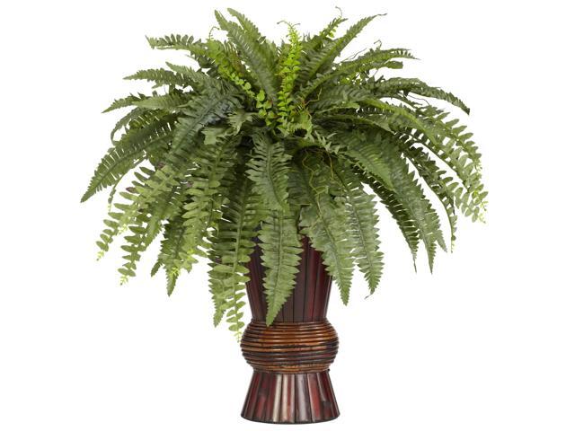 Click here for Nearly Natural Boston Fern w/Bamboo Vase Silk Plan... prices