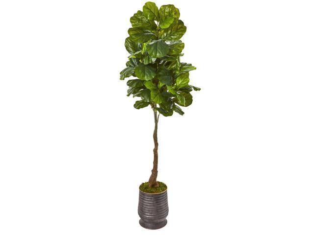 Click here for Nearly Natural 69 Fiddle Leaf Tree in Ribbed Metal... prices