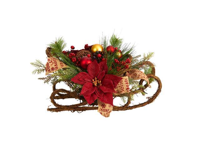 Click here for Nearly Natural 18 Christmas Sleigh Poinsettia Arra... prices