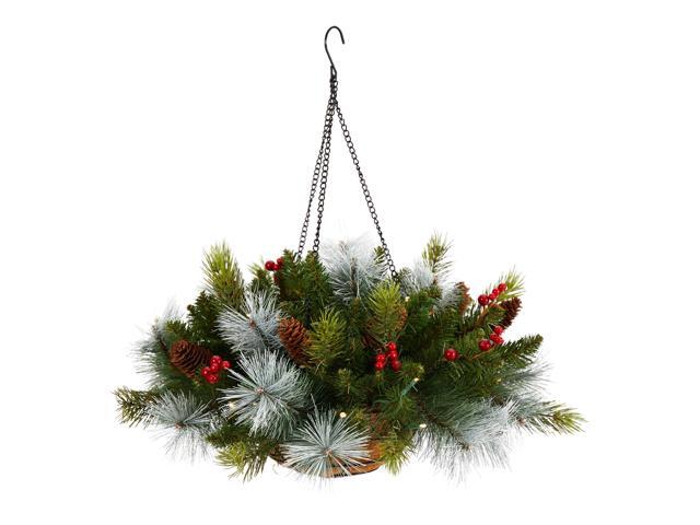 Click here for Nearly Natural 24 Pine and Berries Hanging Basket... prices